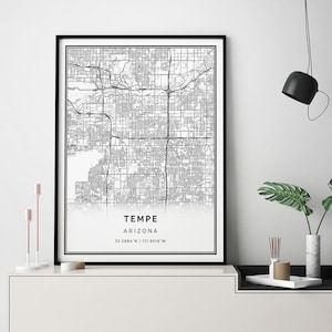 Tempe Map Print | Minimalistic Wall Art Poster | City Maps Scandinavian ...