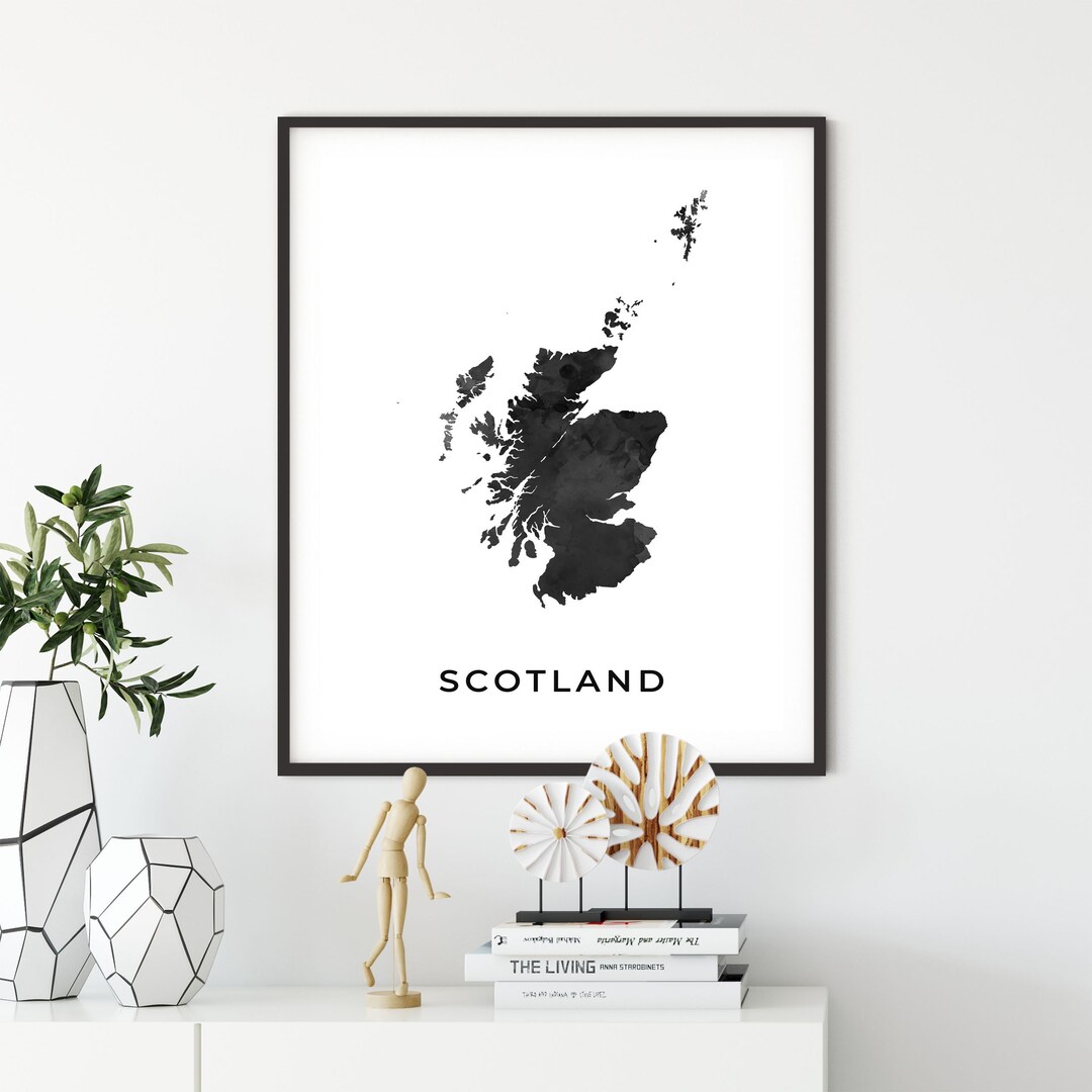 Scotland Map Art Poster, Black and White Wall Art Print of Scotland ...