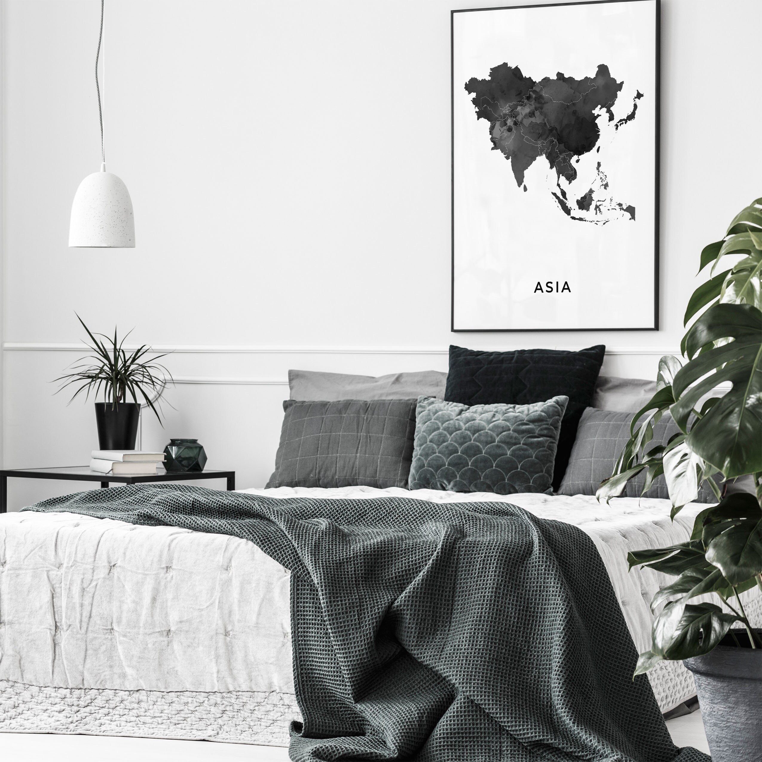 Asia Map Art Poster Black and White Wall Art Print of Asia - Etsy