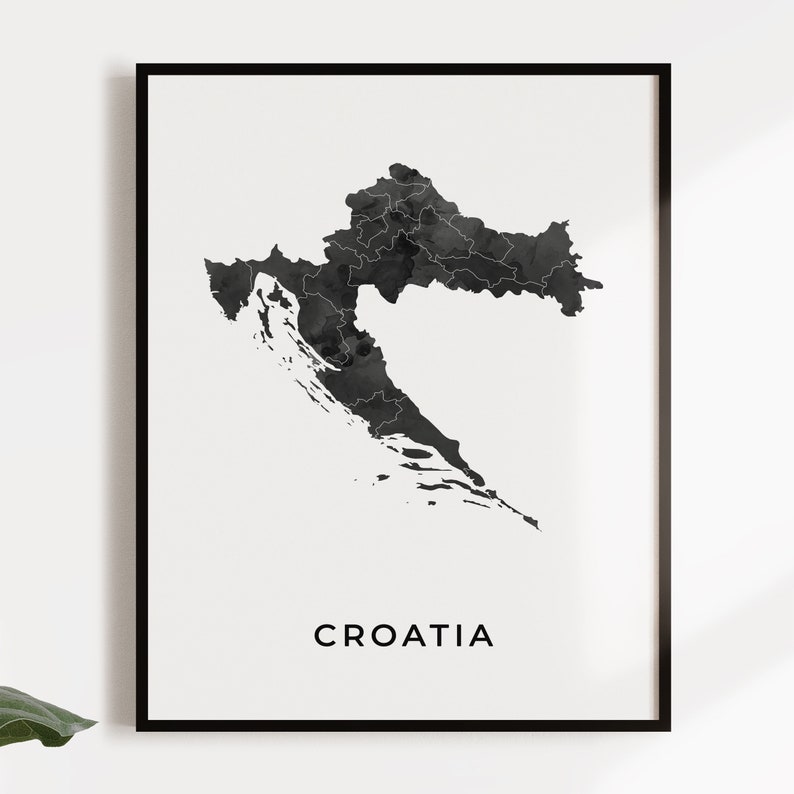 Croatia map art poster black and white wall art print of | Etsy
