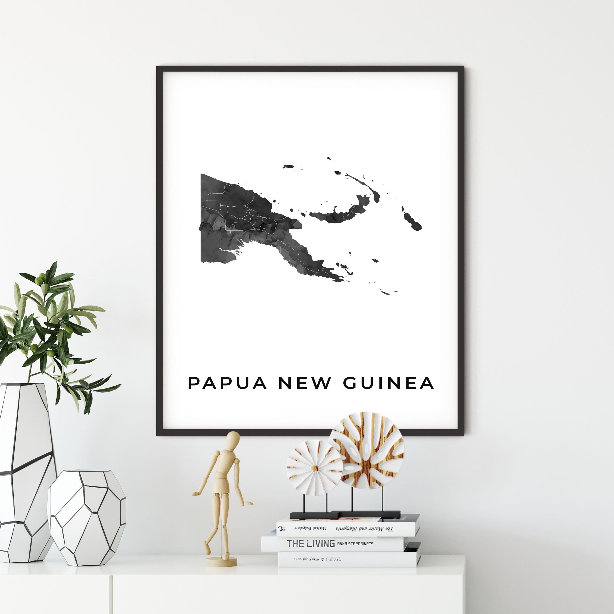 Papua New Guinea map art poster black and white wall art | Etsy