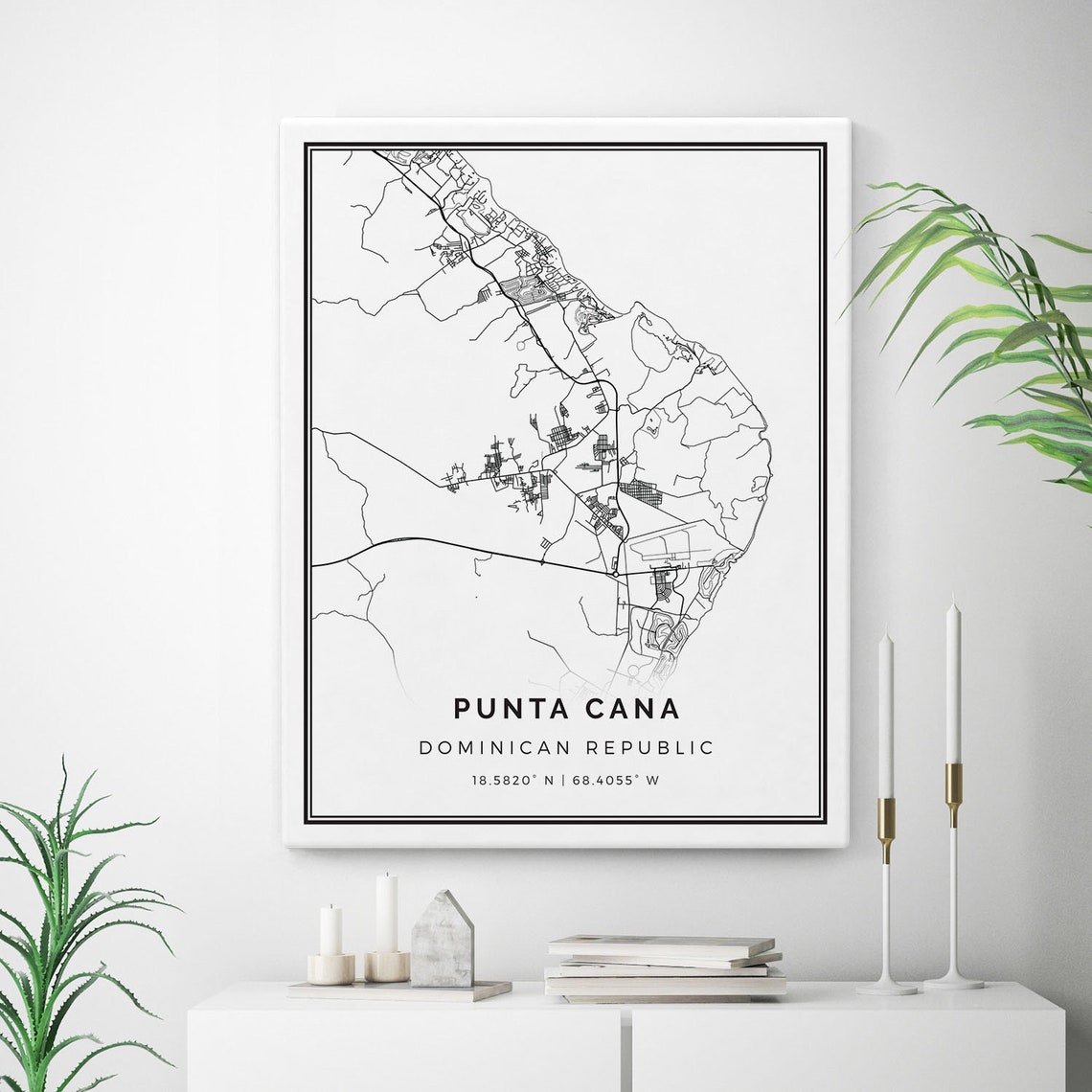 Punta Cana Map Canvas Print City Maps Wall Art Dominican - Etsy