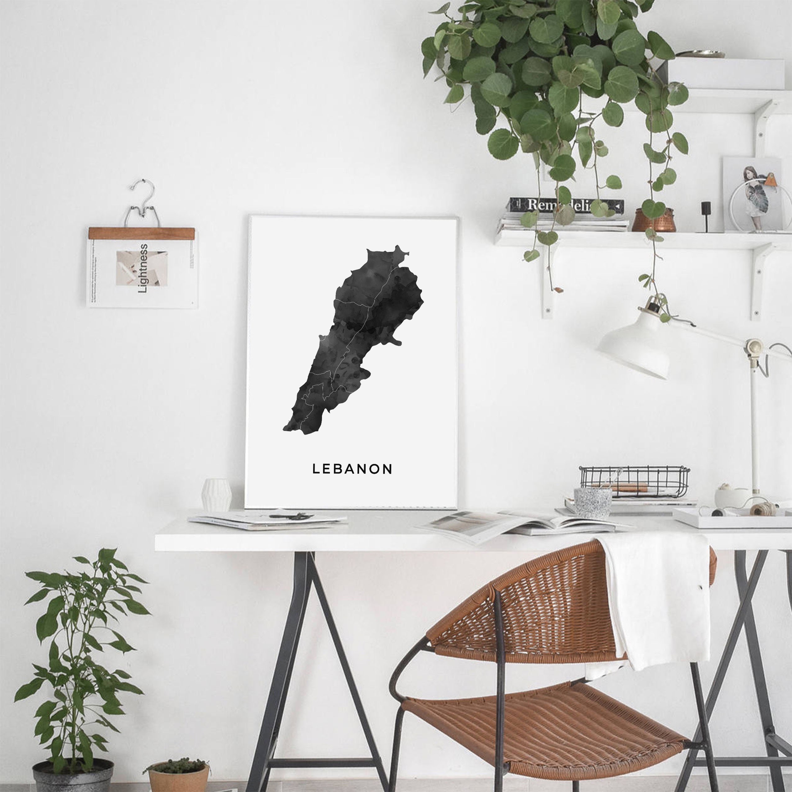 Lebanon map art poster black and white wall art print of | Etsy