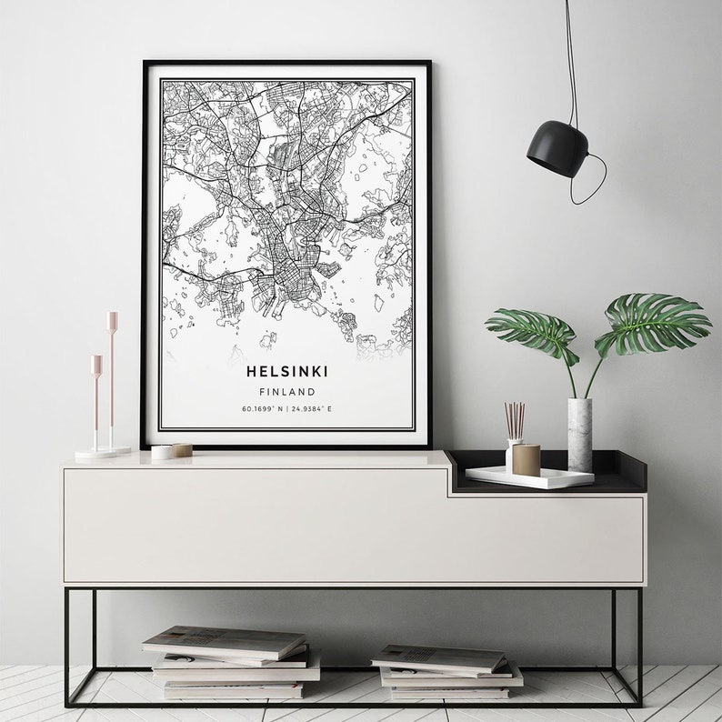 Helsinki map print Minimalistic wall art poster City maps | Etsy