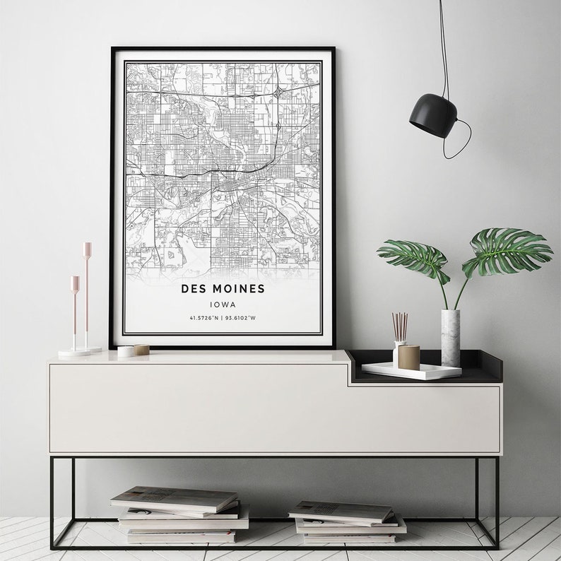 Des Moines Map Print Minimalistic Wall Art Poster City - Etsy