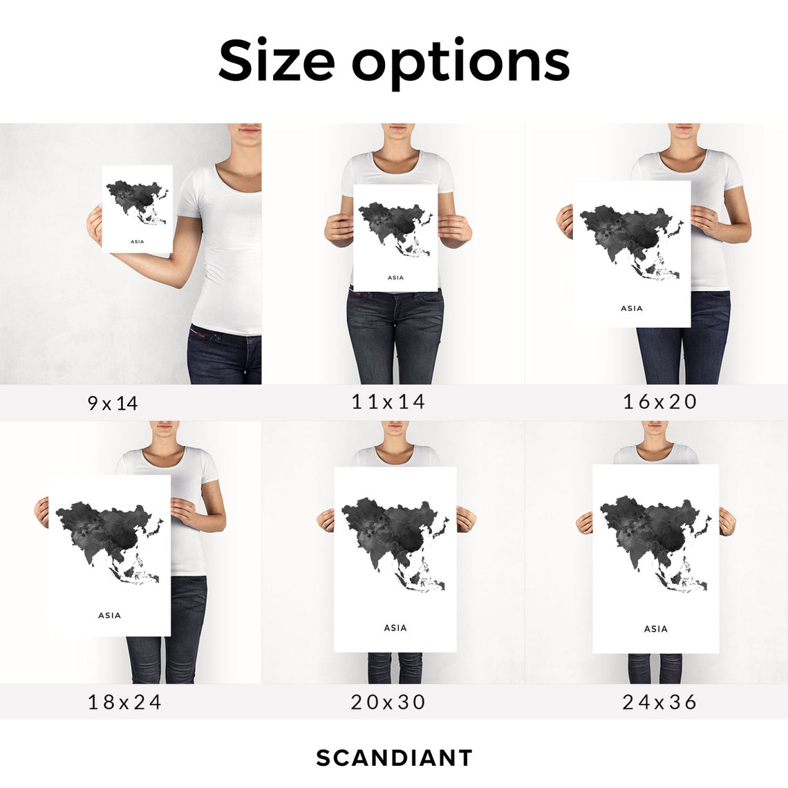 Asia Map Art Poster Black and White Wall Art Print of Asia - Etsy