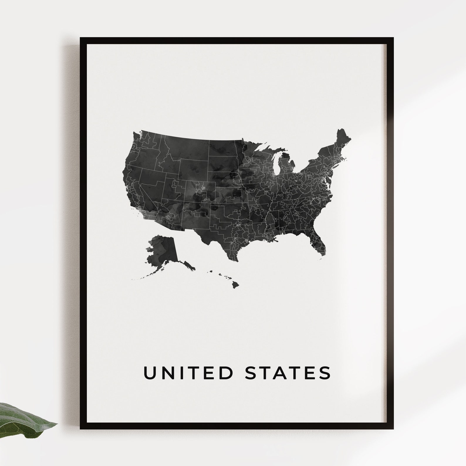 United States Map Art Poster, Black and White Wall Art Print of United ...