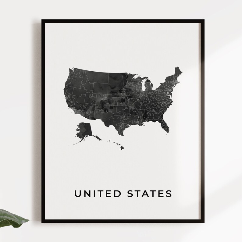 United States Map Art Poster Black and White Wall Art Print - Etsy