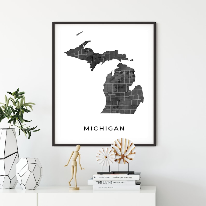 Michigan Map Art Poster Black and White Wall Art Print of - Etsy