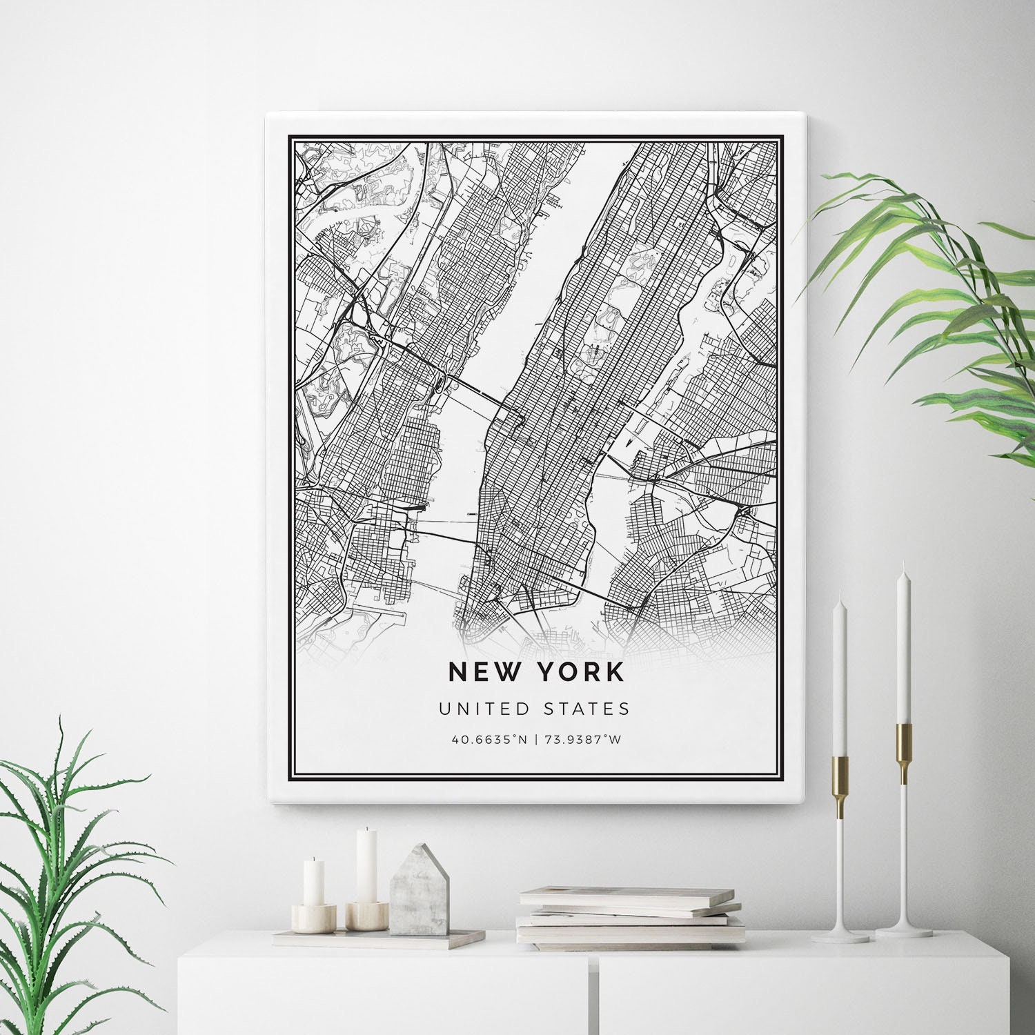 New York Map Canvas Print City Maps Wall Art United States | Etsy