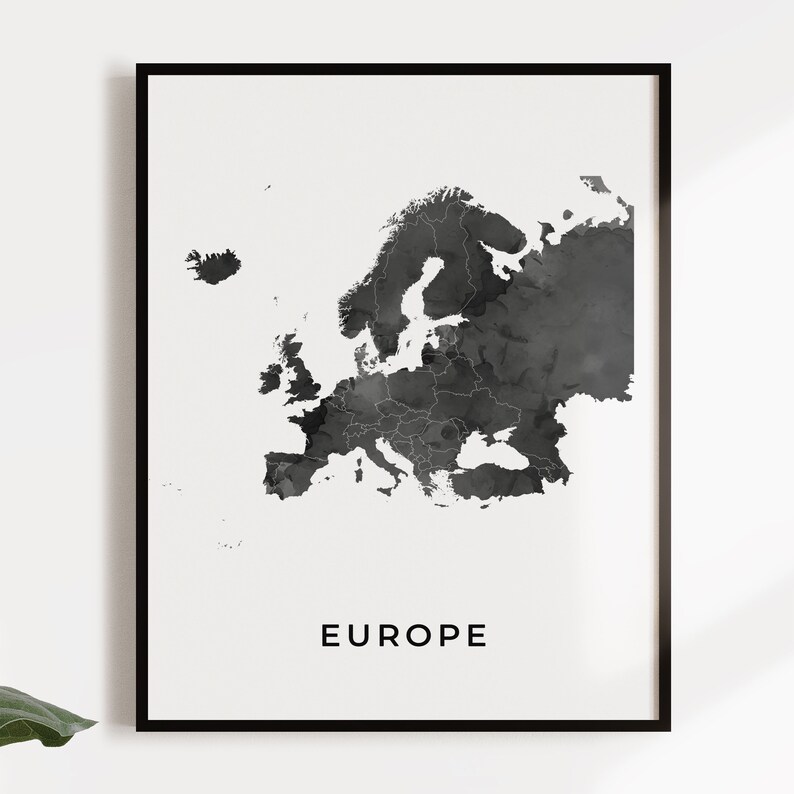 Europe Map Art Poster Black and White Wall Art Print of | Etsy