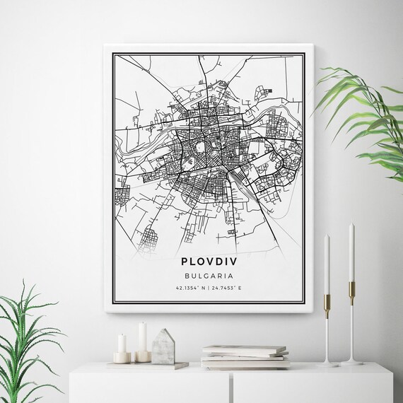 Plovdiv Map Canvas Print City Maps Wall Art Bulgaria Gift | Etsy
