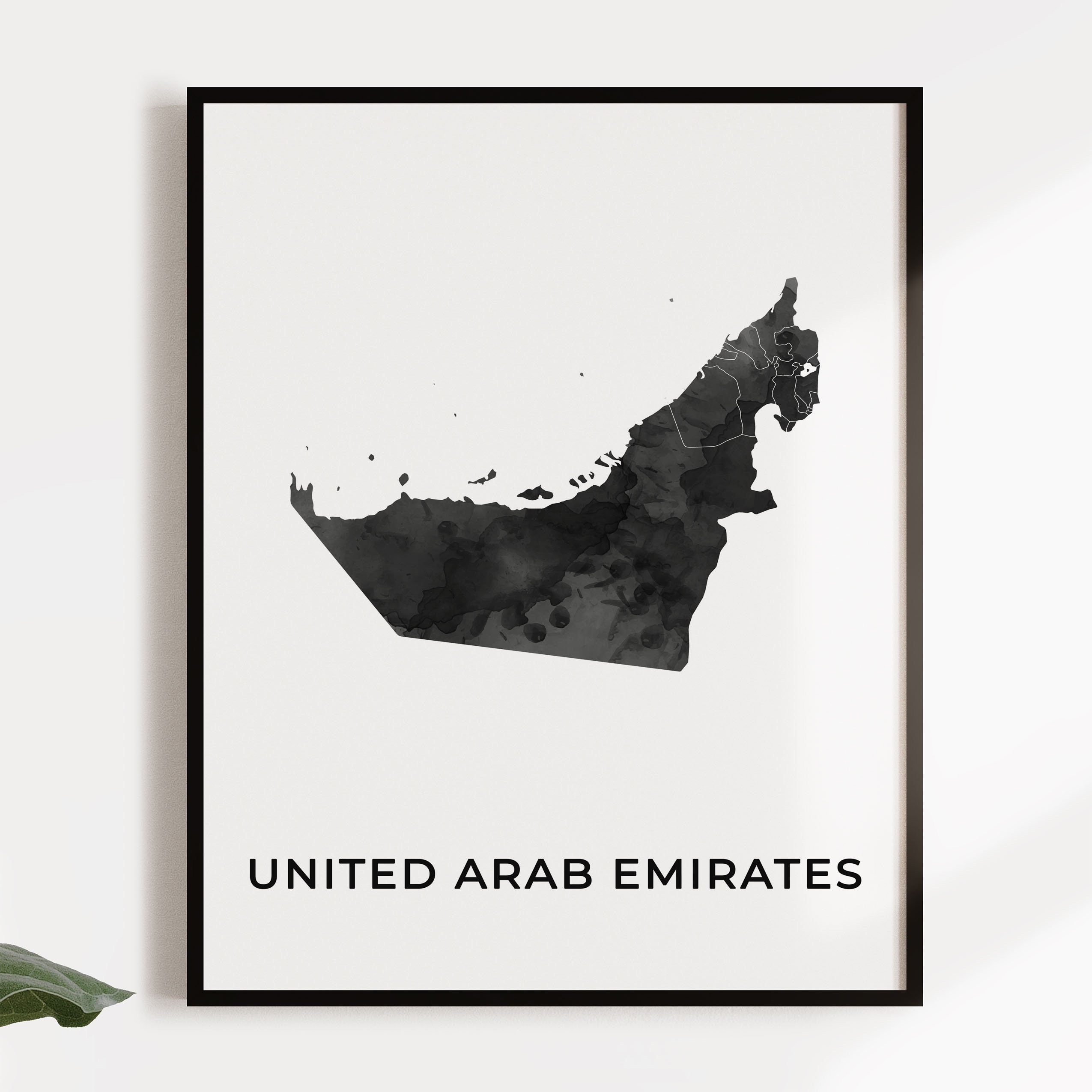United Arab Emirates map art poster black and white wall art | Etsy