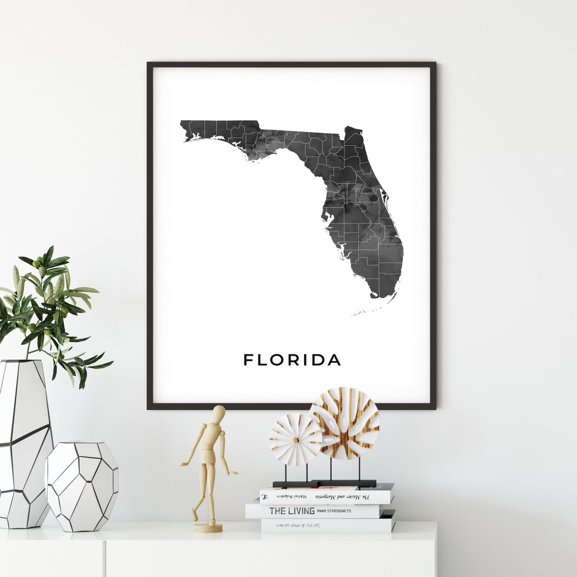 Florida Map Art Poster Black and White Wall Art Print of - Etsy