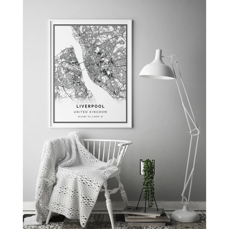 Liverpool Map Print Minimalistic Wall Art Poster City Maps | Etsy