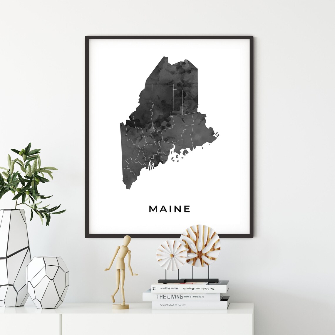 Maine Map Art Poster Black and White Wall Art Print of Maine - Etsy
