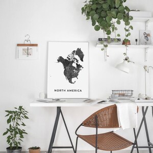 North America Map Art Poster, Black and White Wall Art Print of North ...