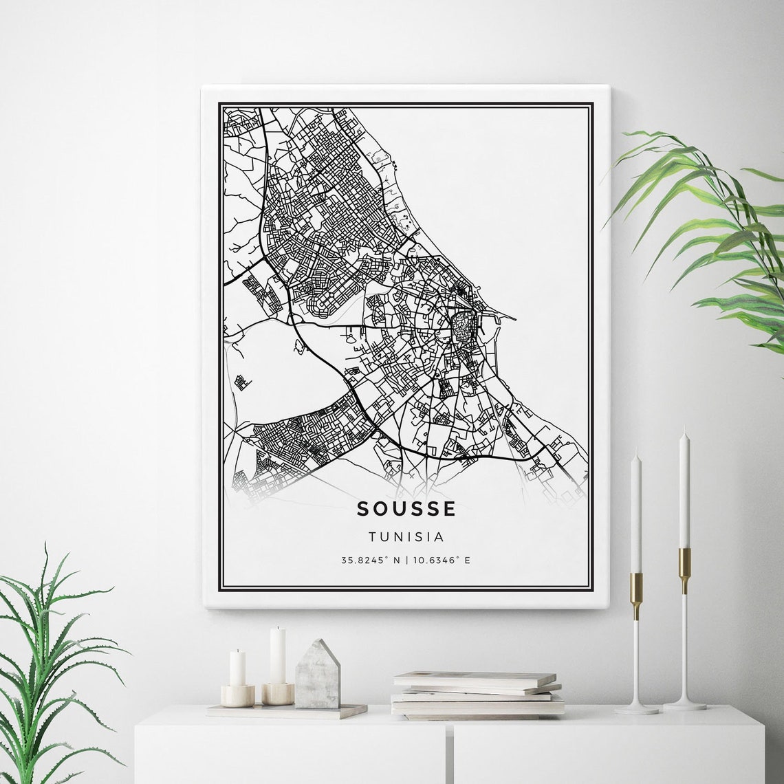 Sousse Map Canvas Print City Maps Wall Art Tunisia Gift | Etsy