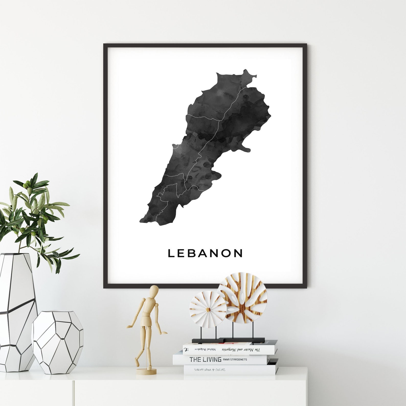 Lebanon Map Art Poster Black and White Wall Art Print of - Etsy
