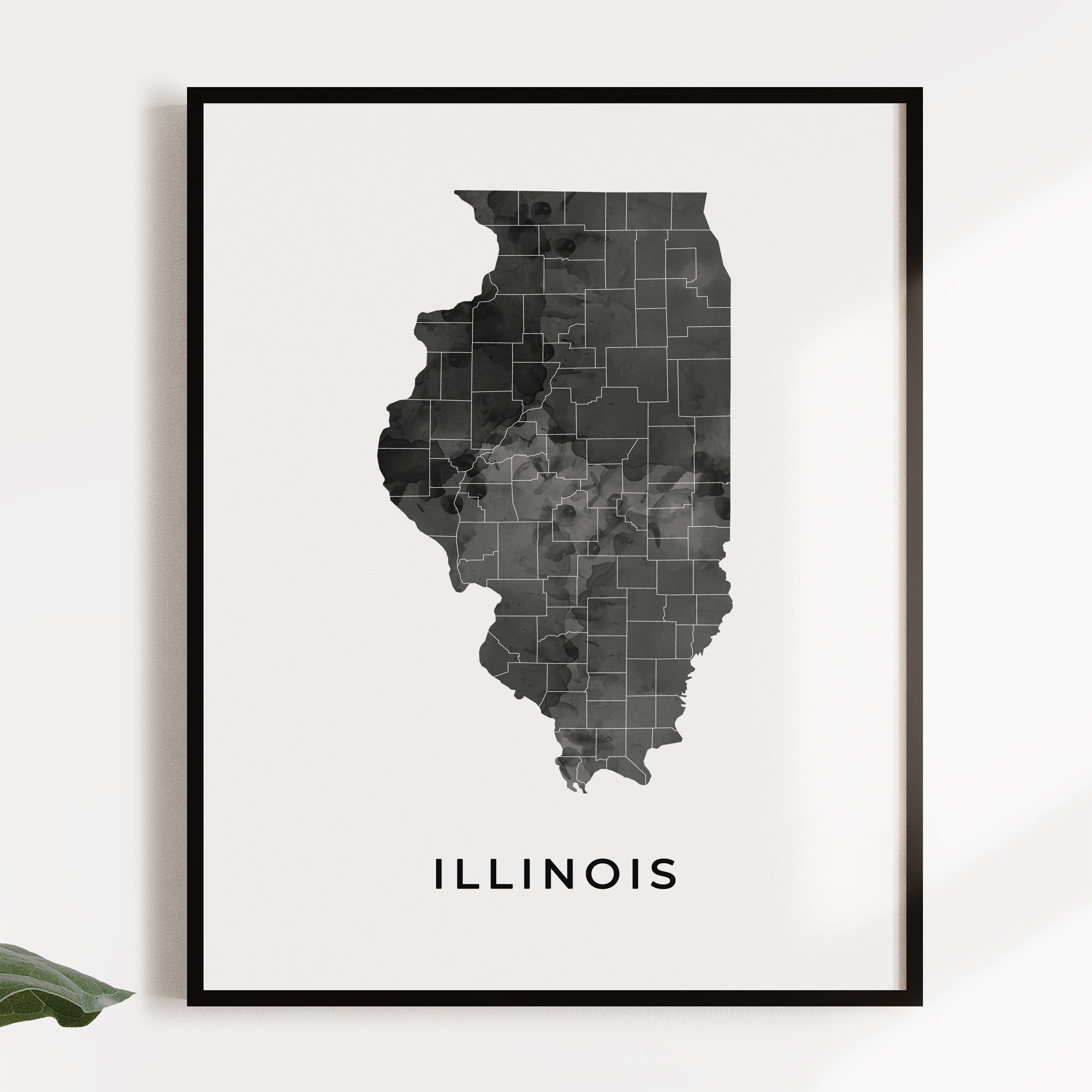 Illinois map art poster black and white wall art print of | Etsy