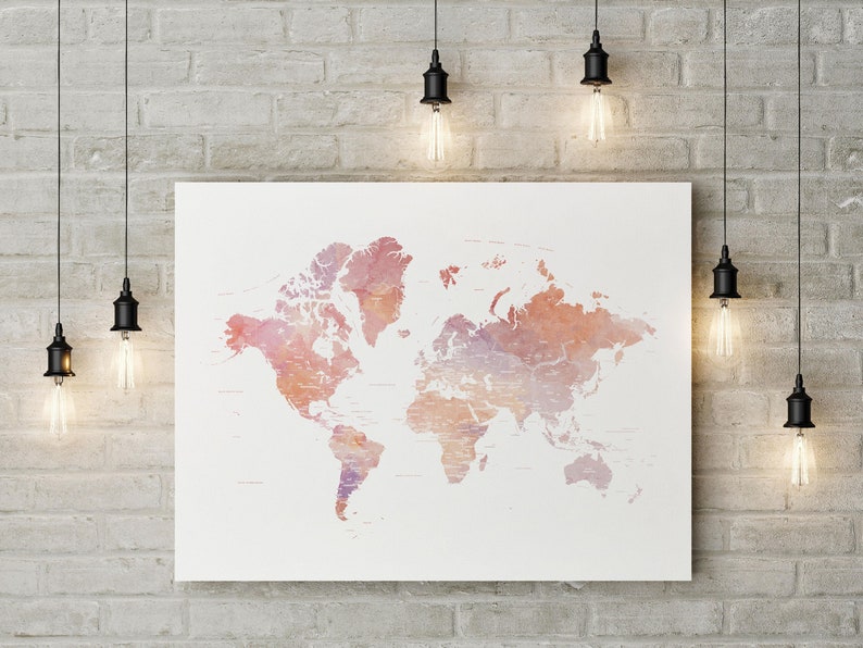 Marble World Map Pink Marble World Map Marble World Print - Etsy