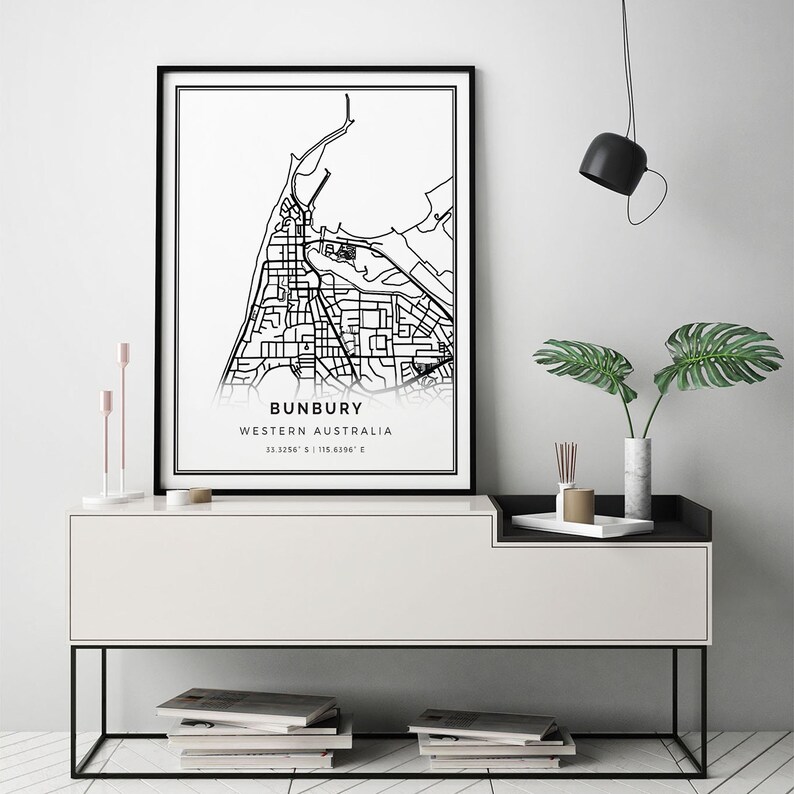 Bunbury Map Print Minimalistic Wall Art Poster City Maps | Etsy