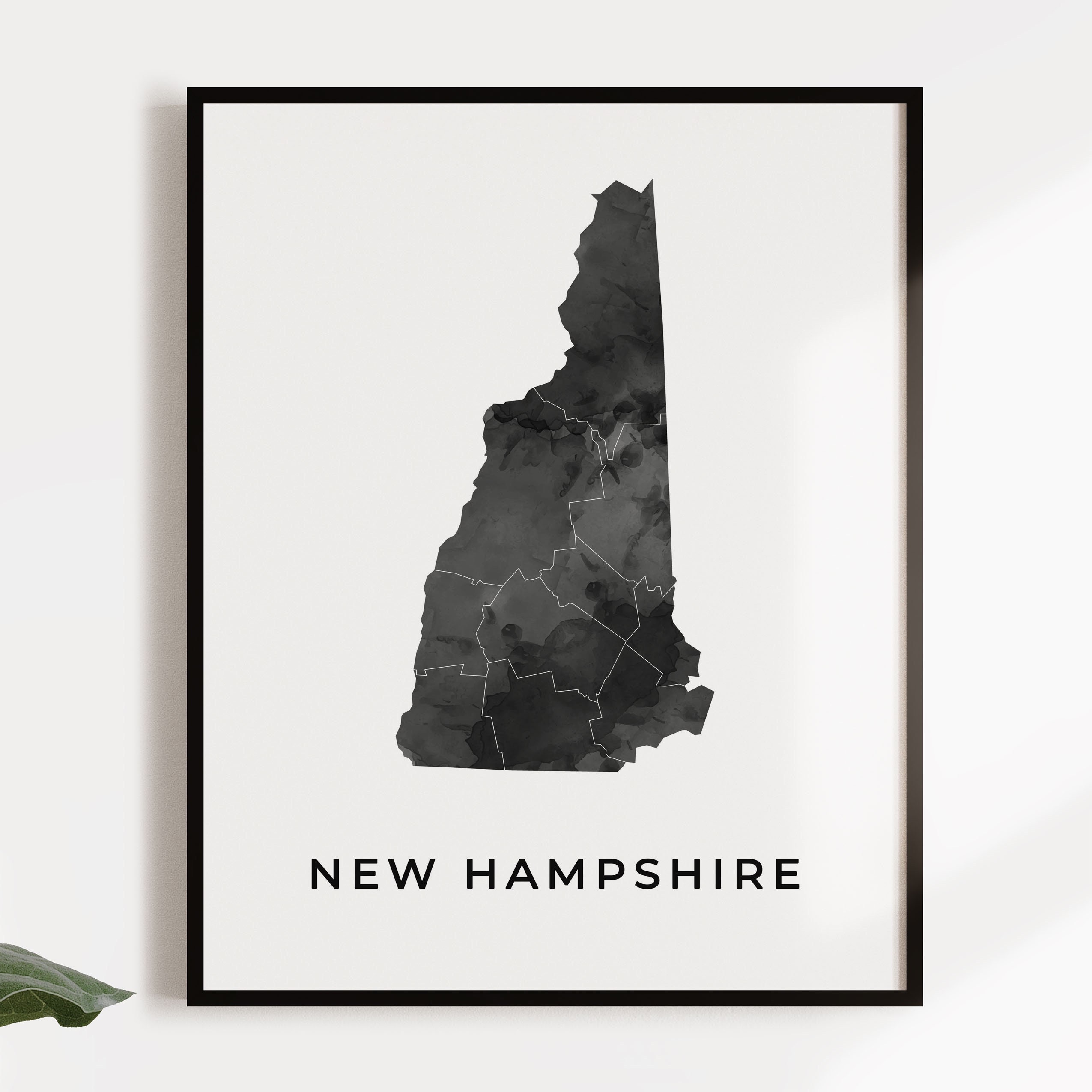 New Hampshire map art poster black and white wall art print | Etsy