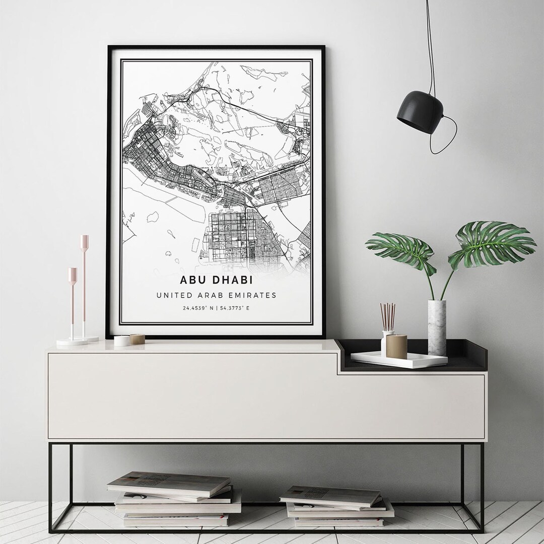 Abu Dhabi Map Print | Minimalistic Wall Art | City Maps Scandinavian ...