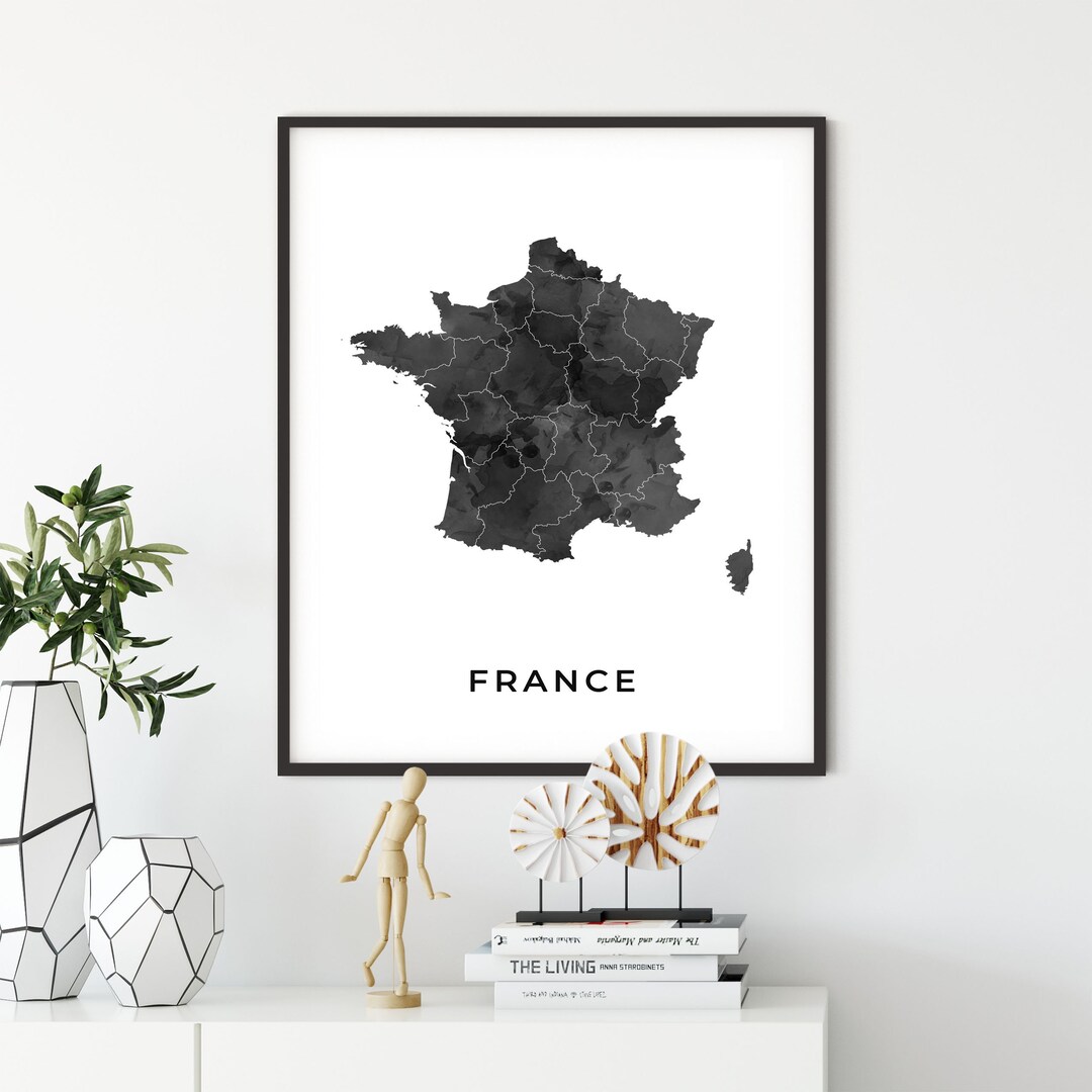 France Map Art Poster, Black and White Wall Art Print of France, Gift ...