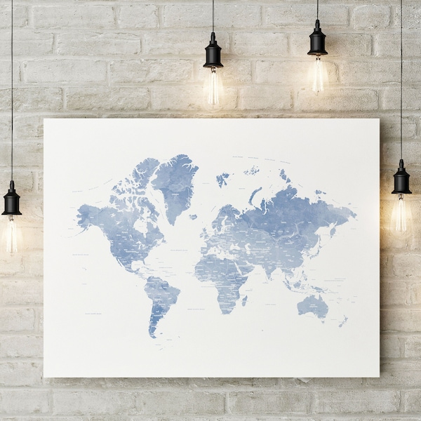 Blue World Map - Etsy