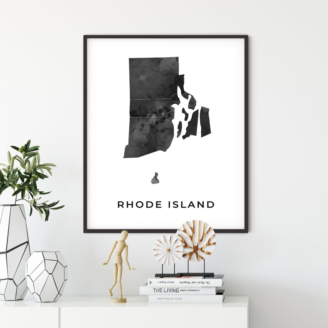Rhode Island Map Art Print: Black and White Wall Decor - Etsy
