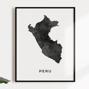 Peru Map Art Poster, Black and White Wall Art Print of Peru, Gift Idea ...