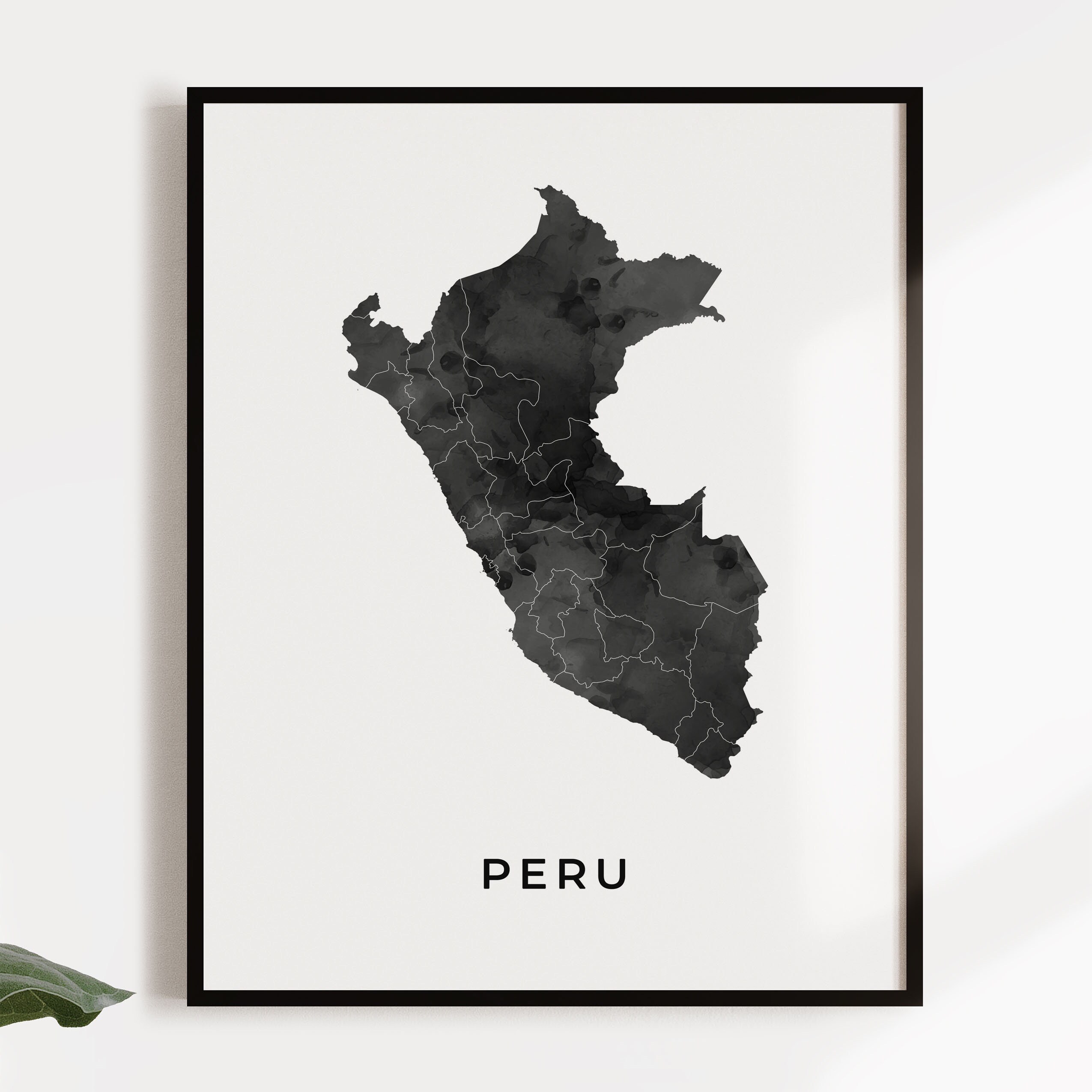 Peru map art poster black and white wall art print of Peru | Etsy