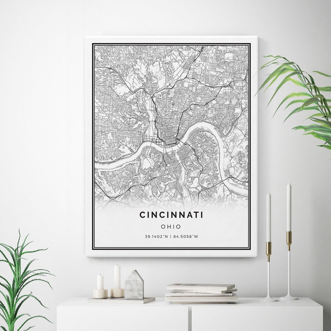 Cincinnati Map Canvas Print City Maps Wall Art Ohio Gift - Etsy