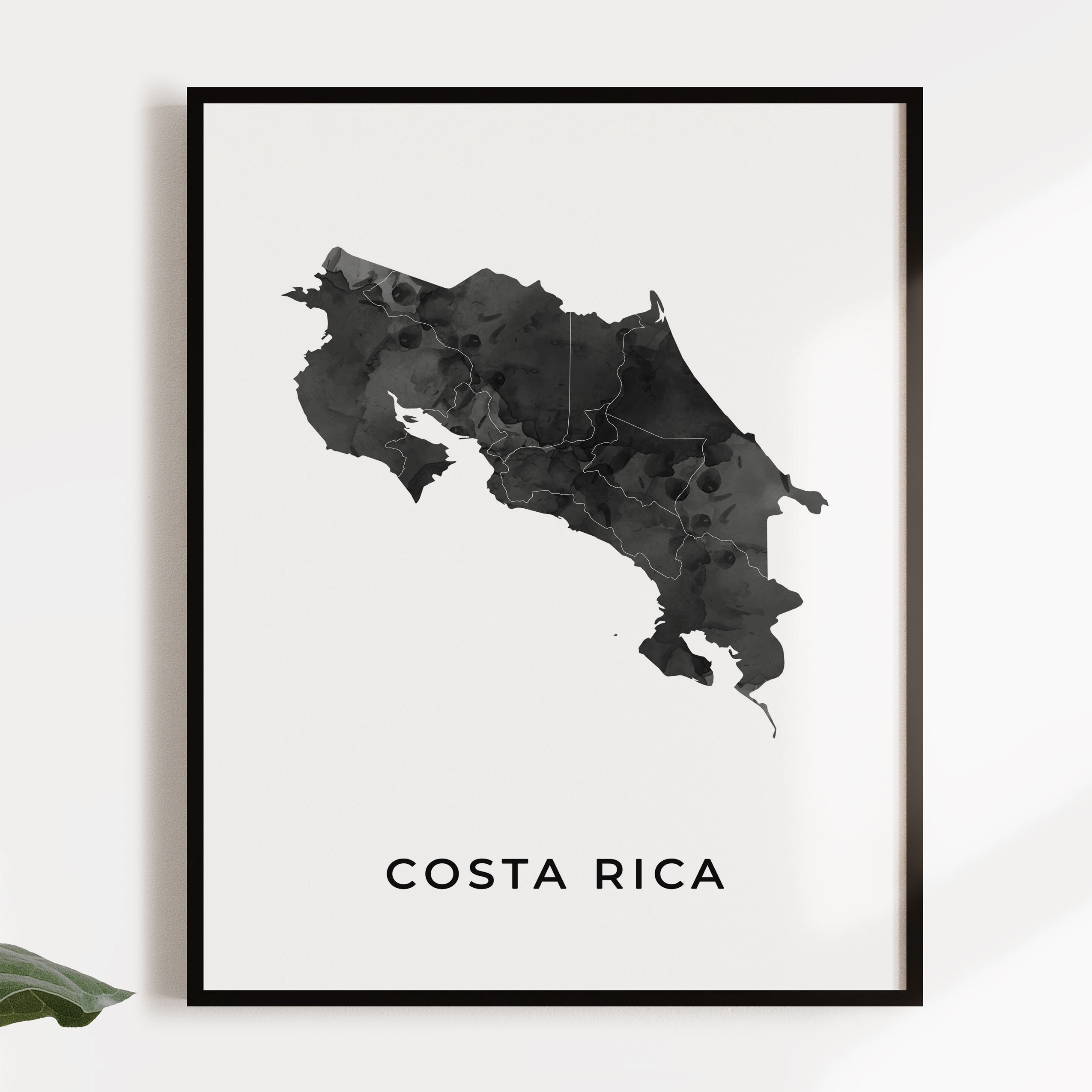 Costa Rica map art poster black and white wall art print of | Etsy
