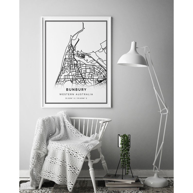Bunbury Map Print Minimalistic Wall Art Poster City Maps | Etsy