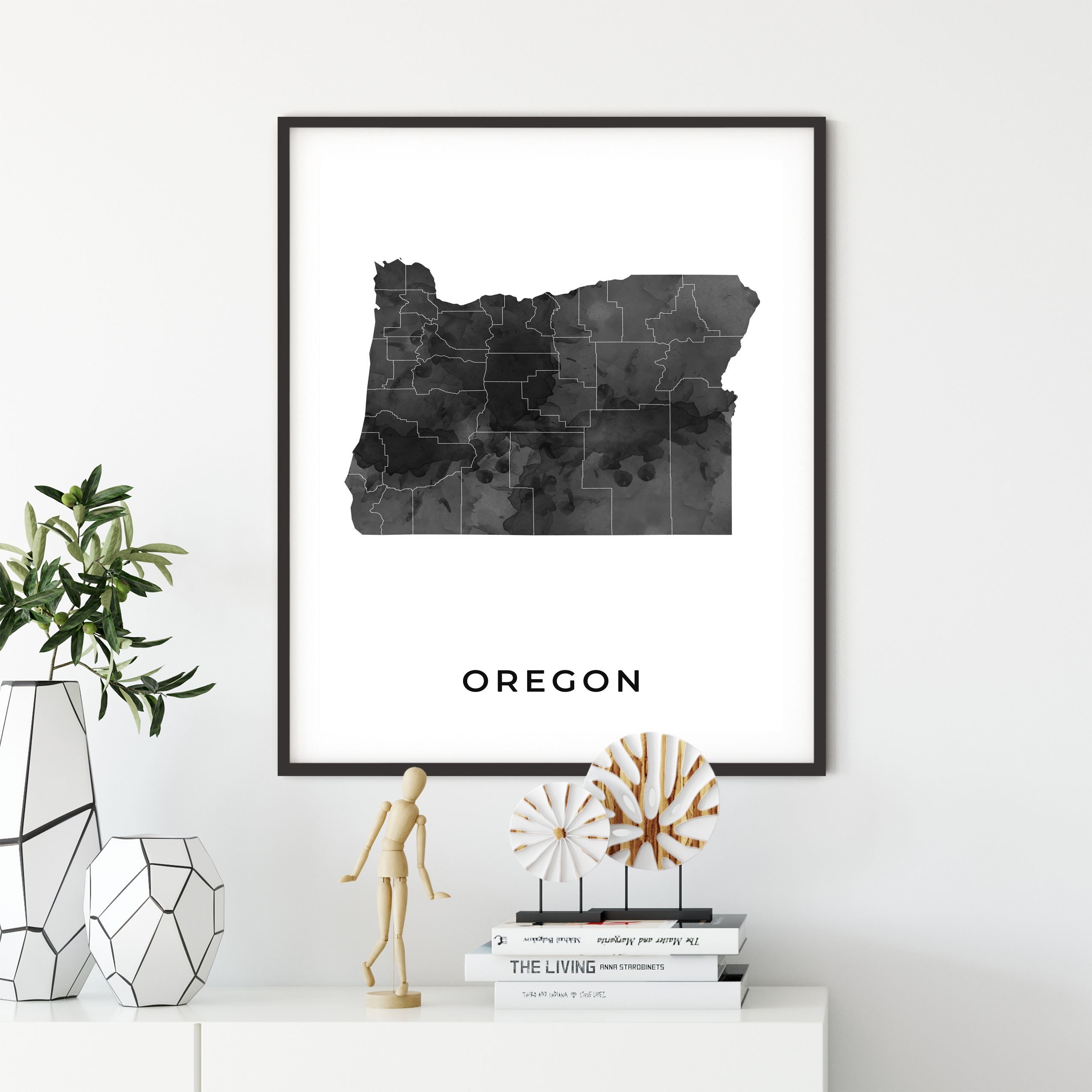 Oregon Map Art Print: Black and White Wall Decor - Etsy