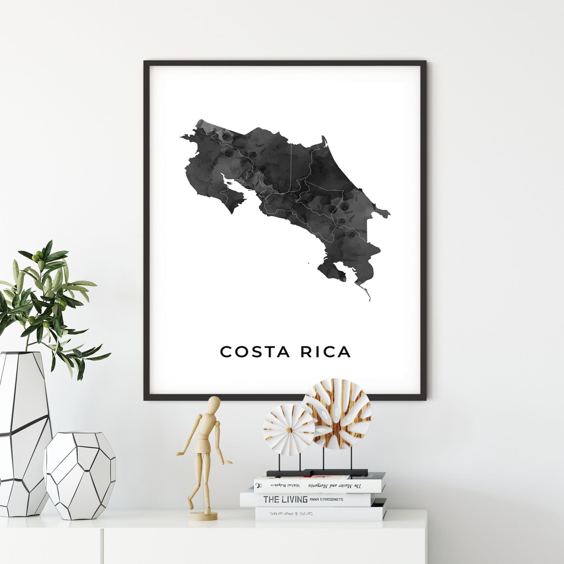 Costa Rica map art poster black and white wall art print of | Etsy