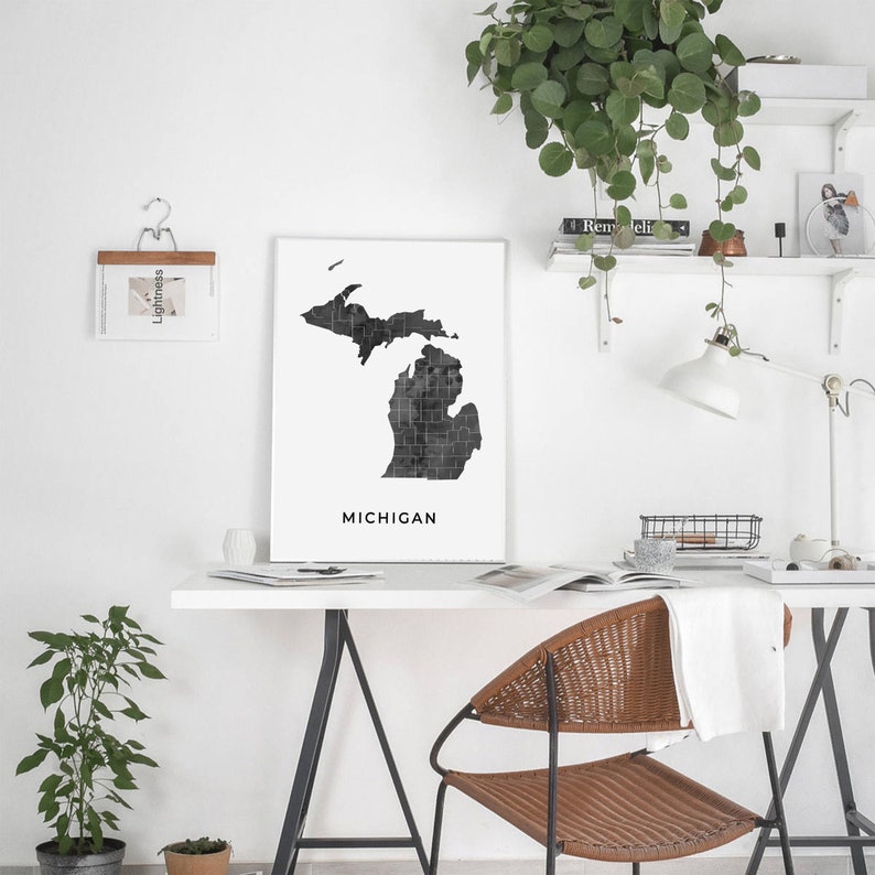 Michigan Map Art Poster Black and White Wall Art Print of - Etsy