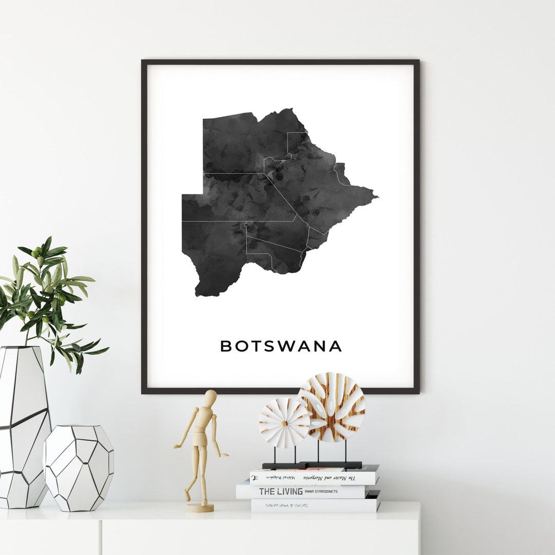 Botswana Map Art Print: Elegant Black and White Wall Decor - Etsy