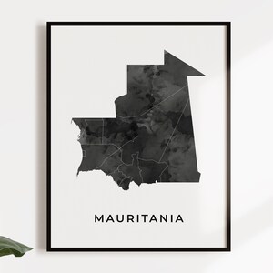 Mauritania Map Art Poster, Black and White Wall Art Print of Mauritania ...