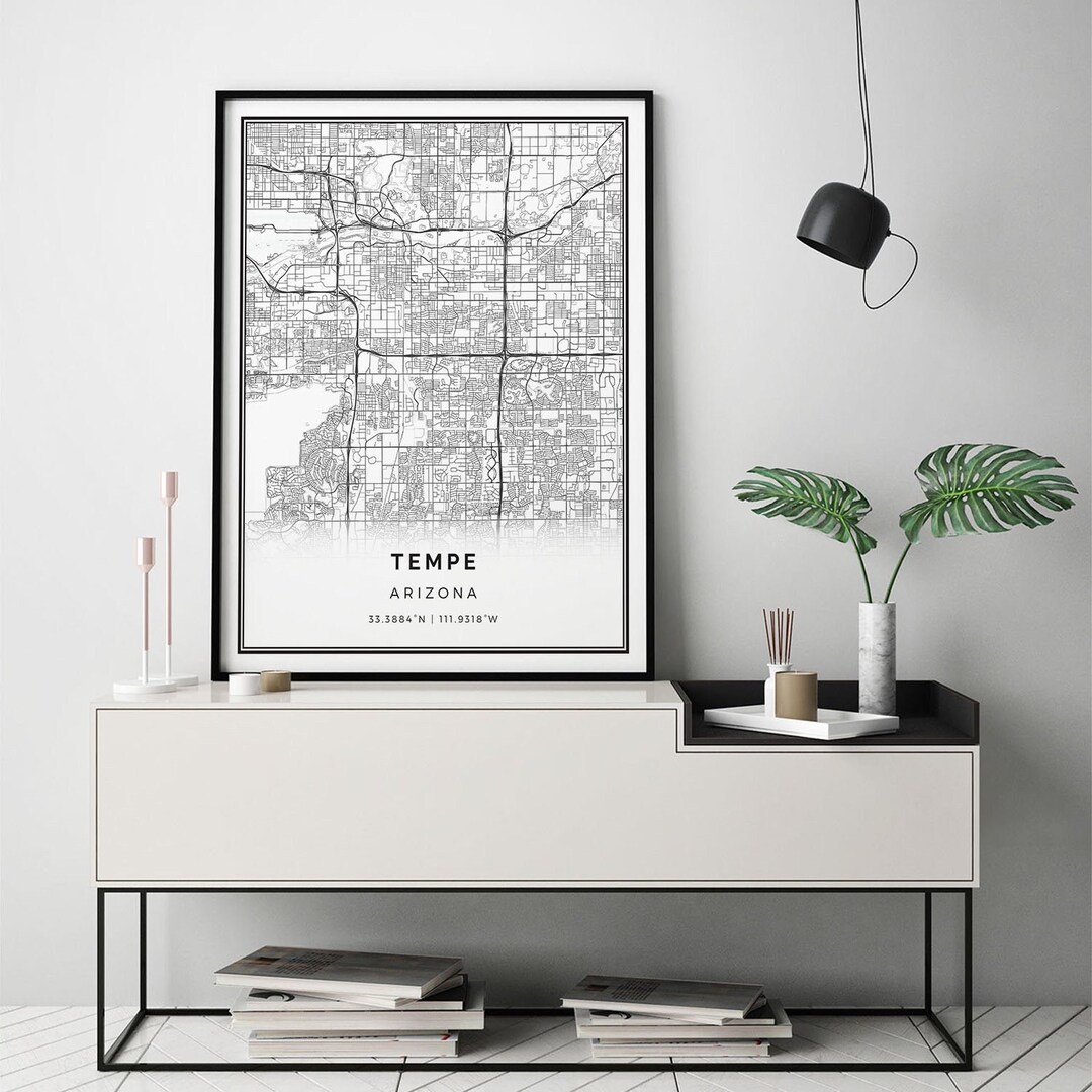 Tempe Map Print | Minimalistic Wall Art Poster | City Maps Scandinavian ...