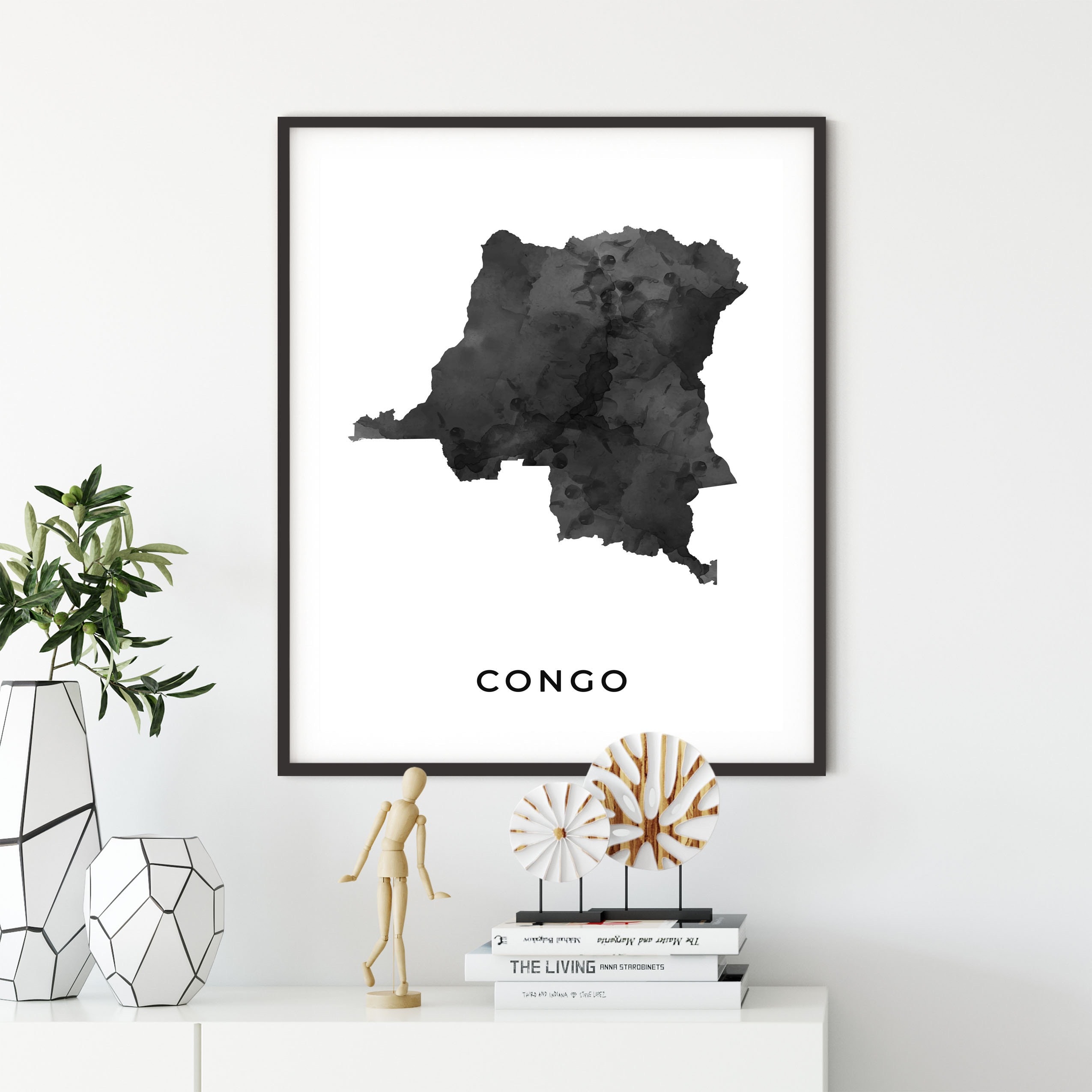Congo Map Art Poster Black and White Wall Art Print of Congo | Etsy