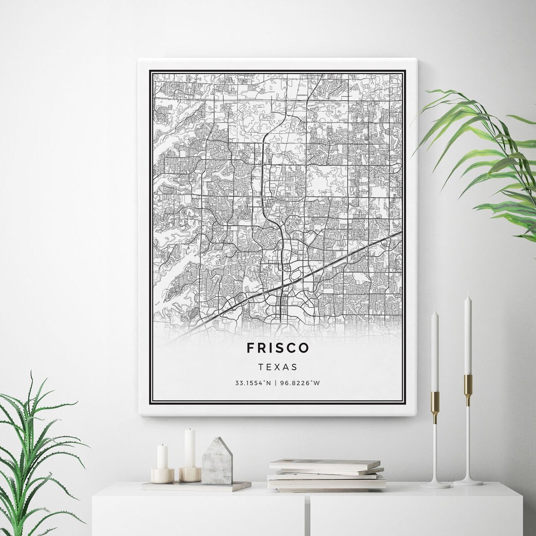 Frisco Map Canvas Print, City Maps Wall Art, Texas Gift Minimalistic ...