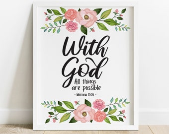 2nd Version With God All Things Are Possible Matthew 19:26 Religious Decorations Wall Art ...
