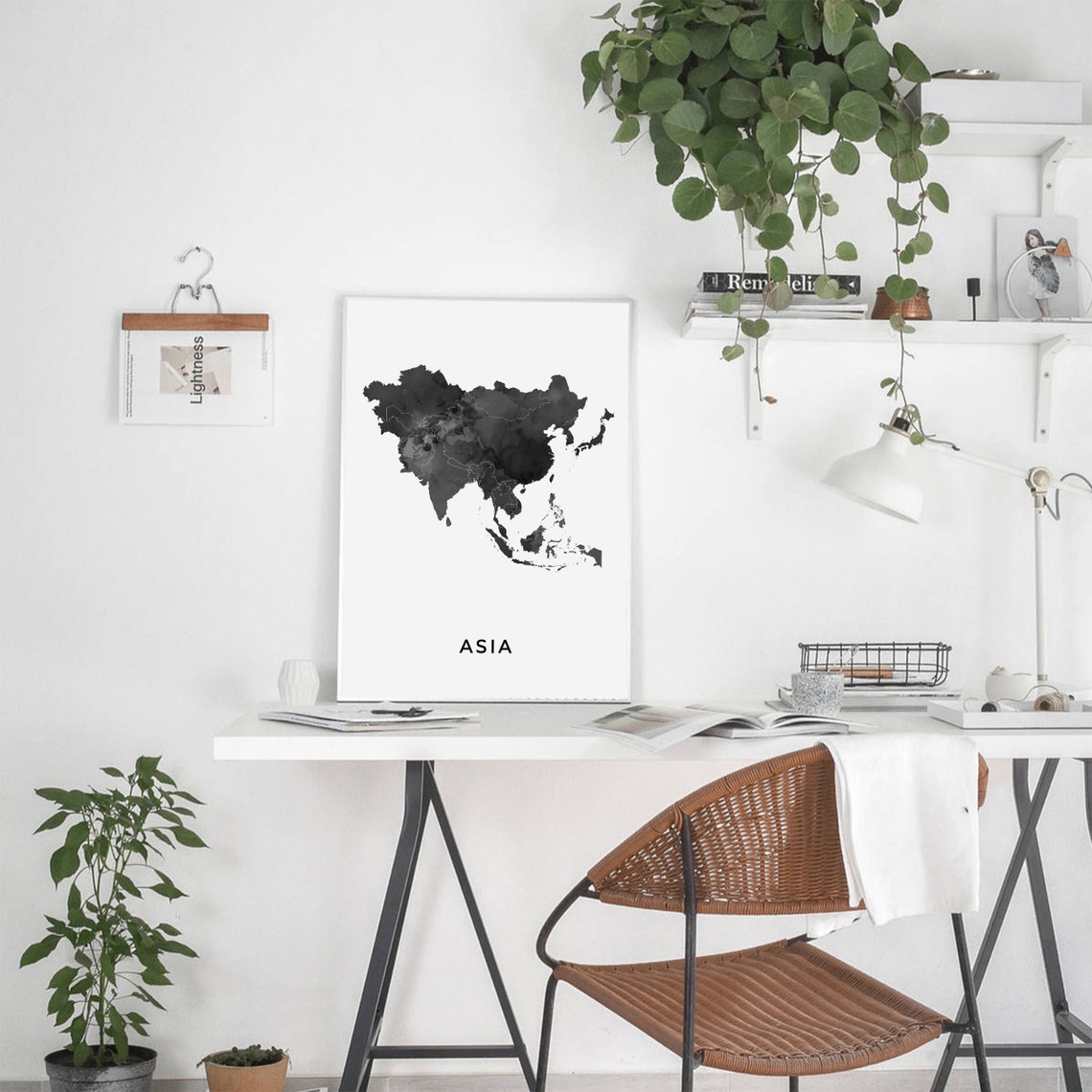 Asia Map Art Poster Black and White Wall Art Print of Asia - Etsy