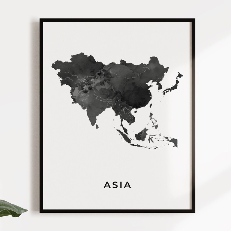 Asia Map Art Poster Black and White Wall Art Print of Asia - Etsy