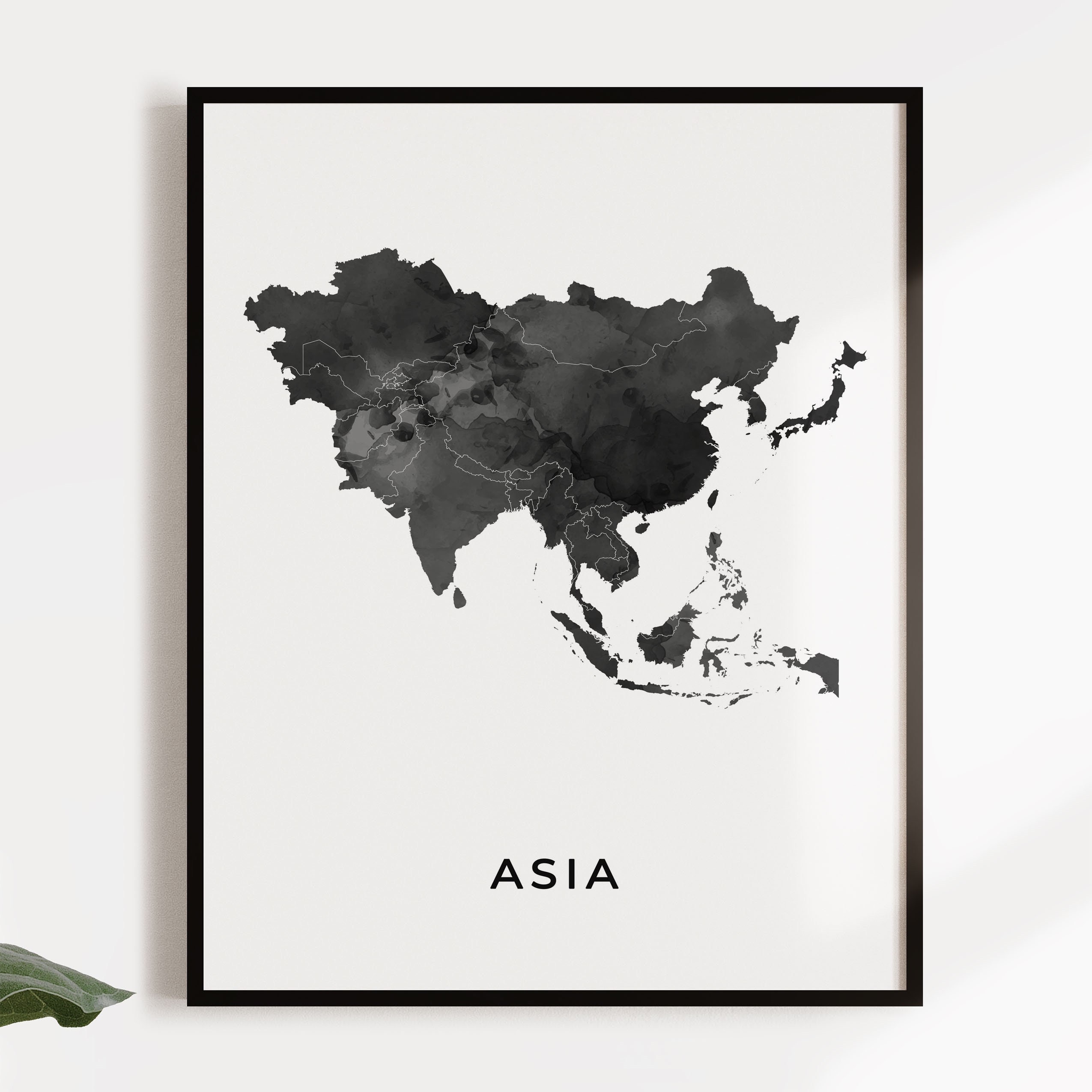 Asia Map Art Poster Black and White Wall Art Print of Asia - Etsy