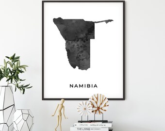 Namibia Map, Watercolour Art Print Poster, Colour, Black White, Beige ...