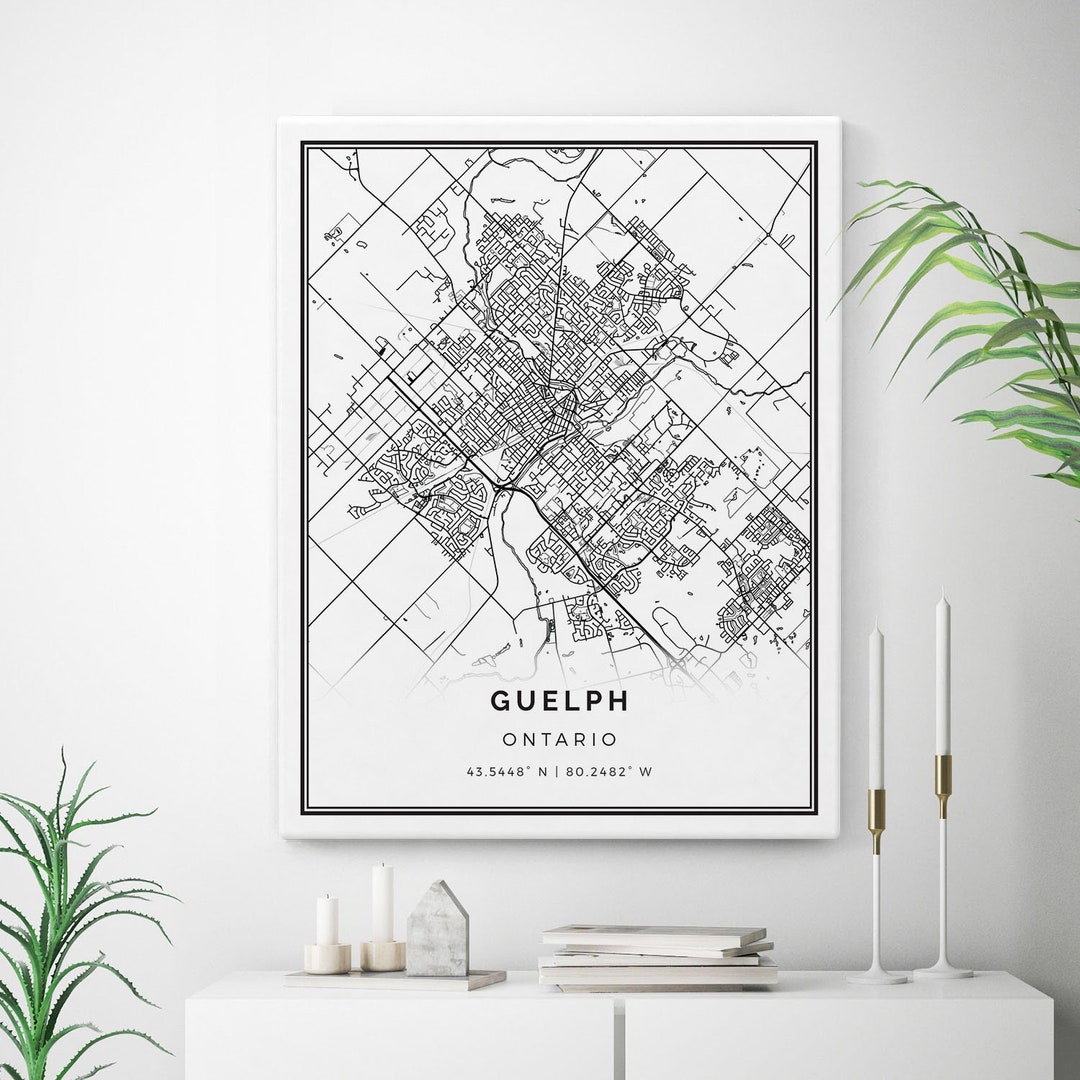Guelph Map Canvas Print, City Maps Wall Art, Ontario Gift Minimalistic ...